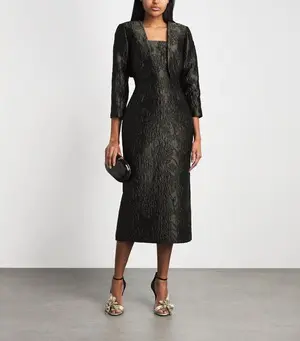 Carolina Herrera Cloqué Floral Column Midi Dress