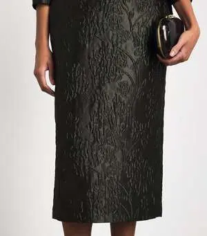 Carolina Herrera Cloqué Floral Column Midi Dress
