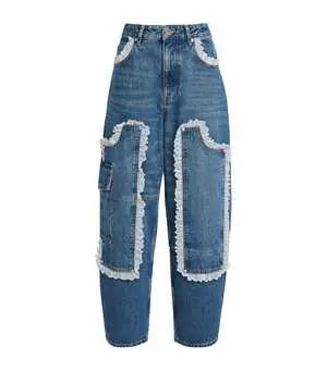 GANNI Rigid Audri Lace Low-rise Barrel Jeans - Blue