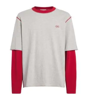 AMI Paris Cotton Double-sleeve Logo T-shirt - Grey