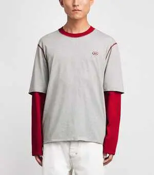 AMI Paris Cotton Double-sleeve Logo T-shirt