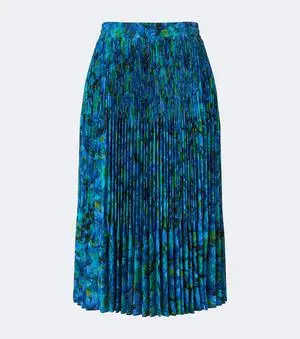 Gucci Floral Pleated Silk Crêpe De Chine Midi Skirt - Blue