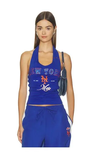 OFF SEASON Ruched Halter Top In Blue