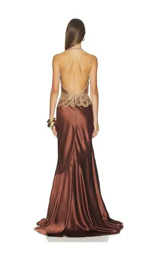 Retrofete Evolet Embroidered Dress In Brown