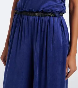JACQUES WEI Leather-trimmed Balloon Pants - Blue