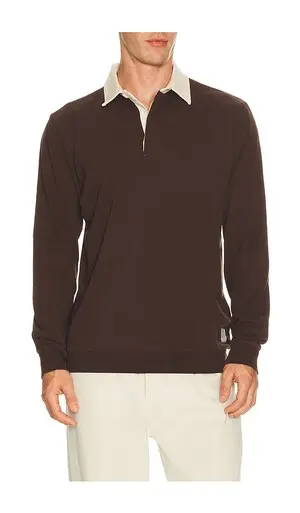 Marine Layer Sueded Rugby Polo In Chocolate - Java