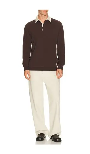 Marine Layer Sueded Rugby Polo In Chocolate - Java