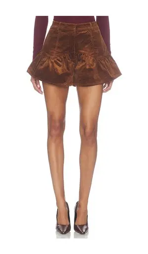 GANNI Corduroy Flounce Short In Brown