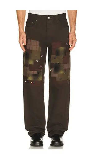 VOWELS Straight Denim Jeans In Brown