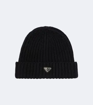 Prada Logo Virgin Wool Beanie - Black