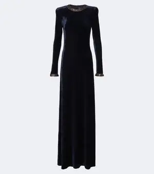 Ralph Lauren Nancie Leather-trimmed Velour Gown