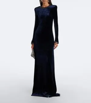 Ralph Lauren Nancie Leather-trimmed Velour Gown