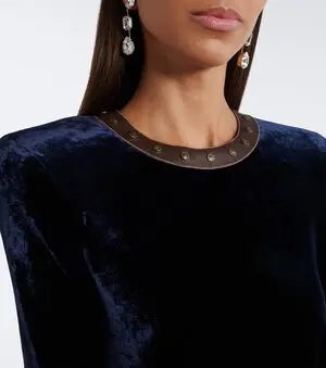Ralph Lauren Nancie Leather-trimmed Velour Gown