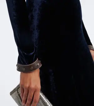 Ralph Lauren Nancie Leather-trimmed Velour Gown