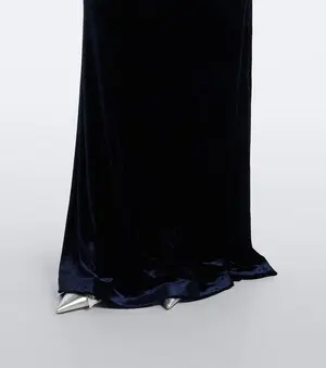 Ralph Lauren Nancie Leather-trimmed Velour Gown