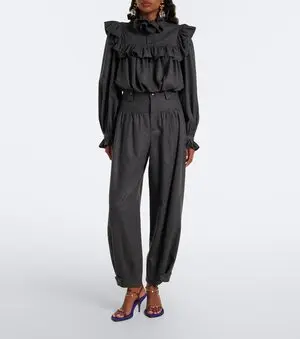 Chloé Wool And Cashmere Flannel Barrel-leg Pants