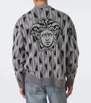 Versace Jacquard Wool And Cashmere Cardigan