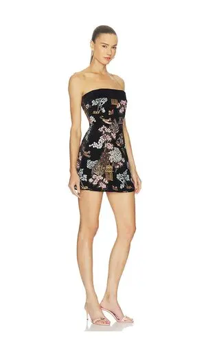 SAU LEE Jodie Embroidered Dress In Black