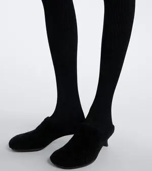Loewe Leather-trimmed Ribbed-knit Leggings