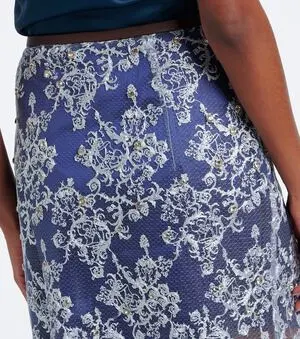 JACQUES WEI Embellished Leather-trimmed Lace Miniskirt