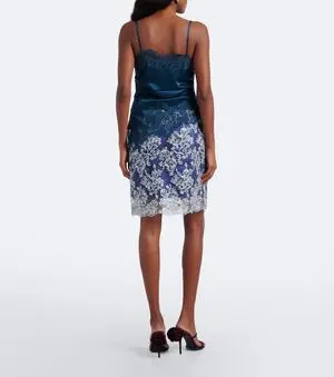 JACQUES WEI Embellished Leather-trimmed Lace Miniskirt