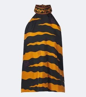 Emilio Pucci Fiamme Silk Twill Halterneck Top
