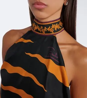 Emilio Pucci Fiamme Silk Twill Halterneck Top