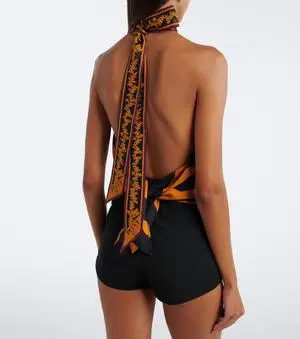 Emilio Pucci Fiamme Silk Twill Halterneck Top