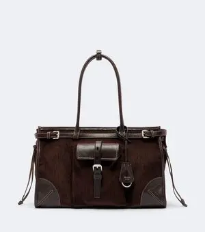 Prada Bonnie Large Corduroy Shoulder Bag - Brown