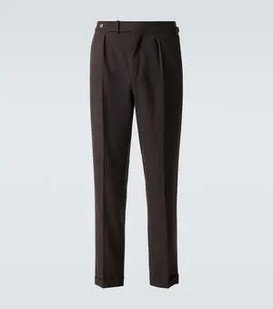 Dunhill Wool And Cashmere Flannel Tapered Pants - Brown
