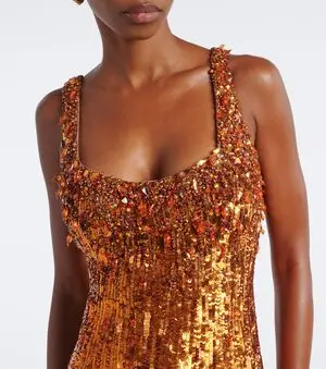 Jenny Packham Rosalie Embellished Sequined Gown - Orange