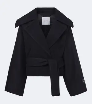 PATOU Belted Wool And Silk Peacoat - Blue