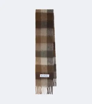 Acne Studios Checked Fringed Alpaca And Wool-blend Scarf - Brown