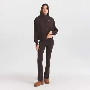 SKIMS Mock Neck Quarter Zip With Embossed Logo | Deep Neutral | | Cotton Fleece - Espresso