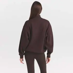 SKIMS Mock Neck Quarter Zip With Embossed Logo | Deep Neutral | | Cotton Fleece