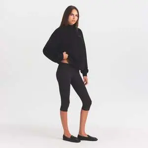 SKIMS Mock Neck Quarter Zip With Embossed Logo | Black | | Cotton Fleece