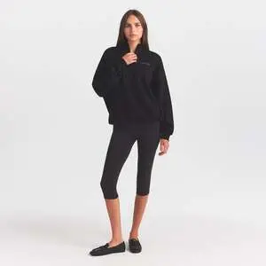 SKIMS Mock Neck Quarter Zip With Embossed Logo | Black | | Cotton Fleece