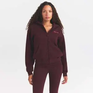 SKIMS Zip Up Hoodie With Embossed Logo | Grey | | Cotton Fleece - Currant