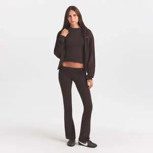SKIMS Zip Up Hoodie With Embossed Logo | Deep Neutral | | Cotton Fleece - Espresso