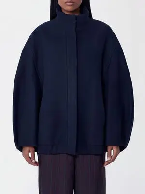 Dries Van Noten Wool-blend Short Coat With Balloon Sleeves And Funnel Neck - Blue