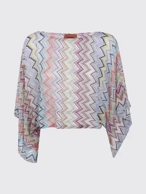Missoni Cropped Zig Zag Viscose Knit Top With Long Sleeves
