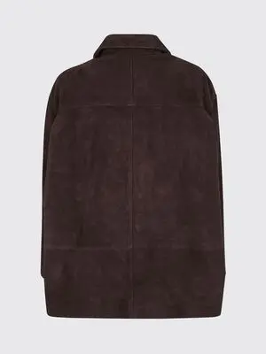 Soeur Suede Leather Shirt Jacket With Dropped Shoulders And Patch Pockets