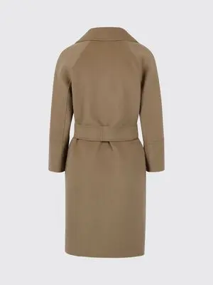 Max Mara 100% Virgin Wool Robe Coat With Waist Tie Belt - Camel