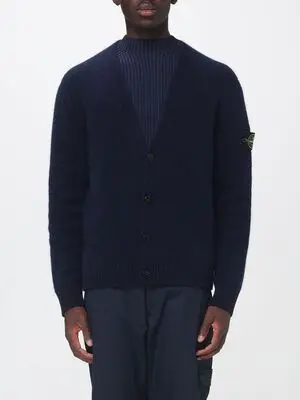 Stone Island Virgin Wool And Alpaca Blend Cardigan With Logo Patch - Blue 1