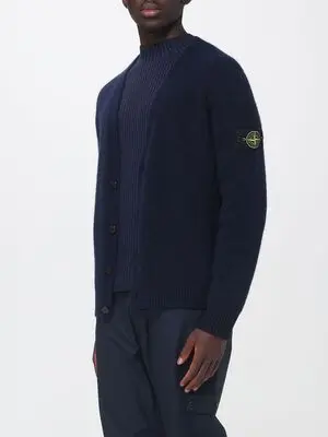 Stone Island Virgin Wool And Alpaca Blend Cardigan With Logo Patch - Blue 1