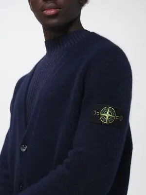 Stone Island Virgin Wool And Alpaca Blend Cardigan With Logo Patch - Blue 1