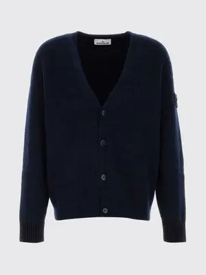Stone Island Virgin Wool And Alpaca Blend Cardigan With Logo Patch - Blue