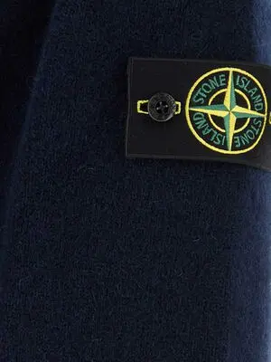 Stone Island Virgin Wool And Alpaca Blend Cardigan With Logo Patch - Blue