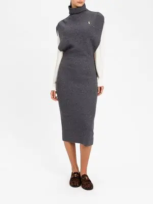 TWINSET Sleeveless Wool And Cotton Knit Midi Sheath Dress