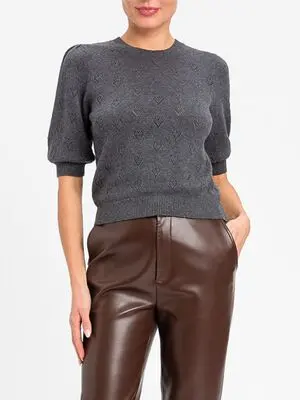 TWINSET Heart Print Cotton And Cashmere Jumper With Puff Sleeves - Grey